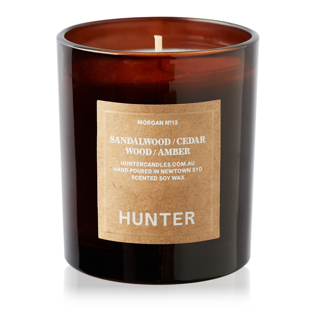 MORGAN | sandalwood + cedar wood + amber candle | Hunter Candles
